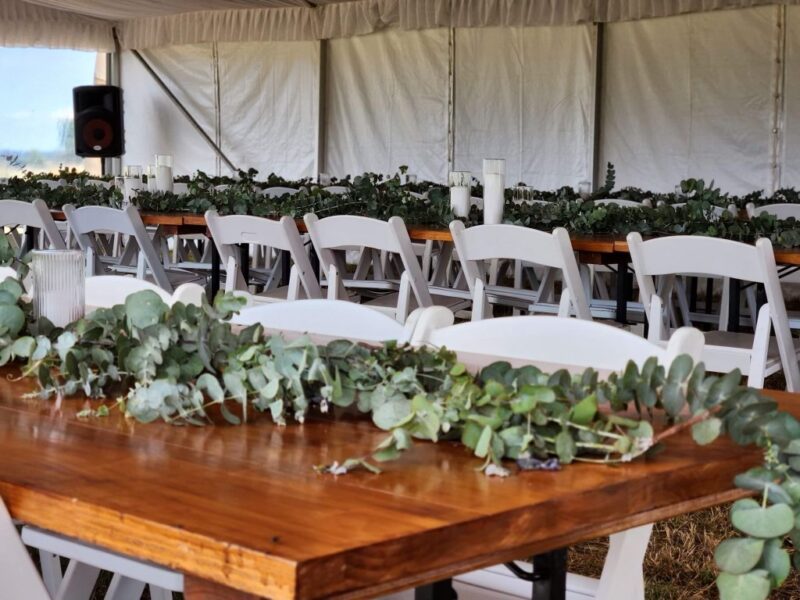 7ft Rustic Timber Rectangle Tables - Gold Event Hire