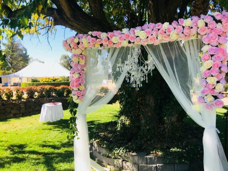 White 2 Post Arbor - Gold Event Hire